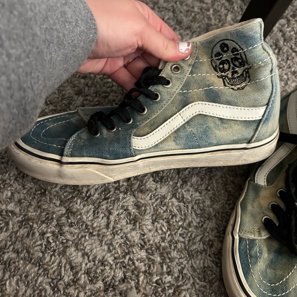 Vans | Shoes | Vans Blue Hightop Sneakers With Skull Design | Poshmark
